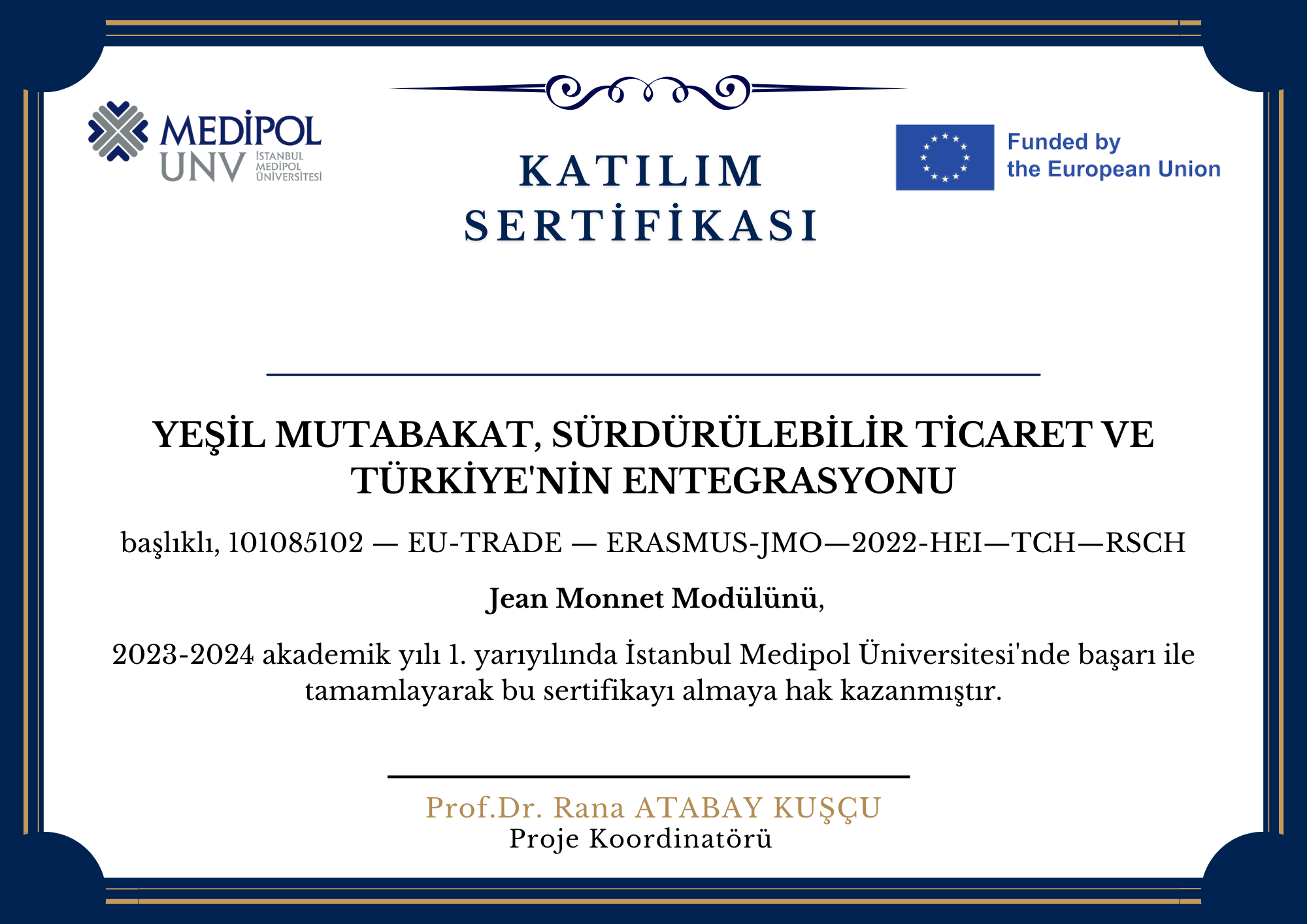 Certificate – EU-TRADE – Jean Monnet Module